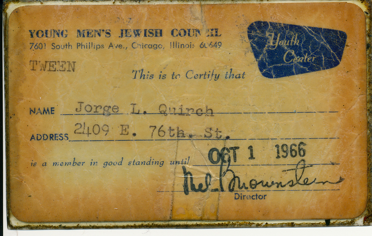 Youth Center Membership Card | Myra Bradwell School Class of 1967
